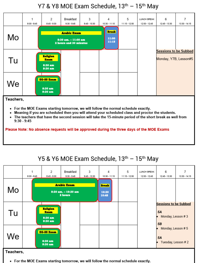 MOE Proctoring Schedule T3 | PDF