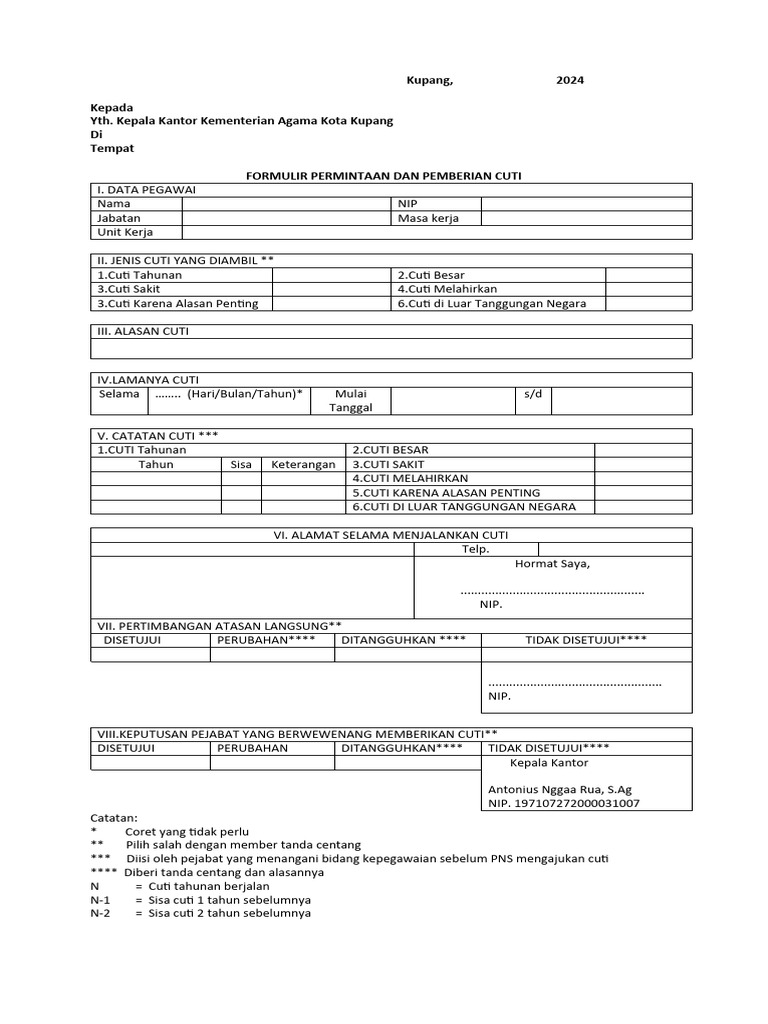Format Surat Cuti | PDF