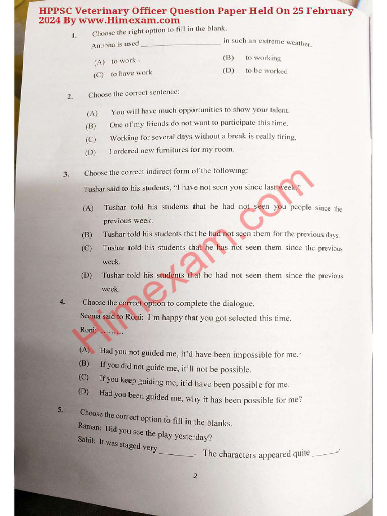 Veterinary Officer Question Paper 25 Feb 2024 | PDF
