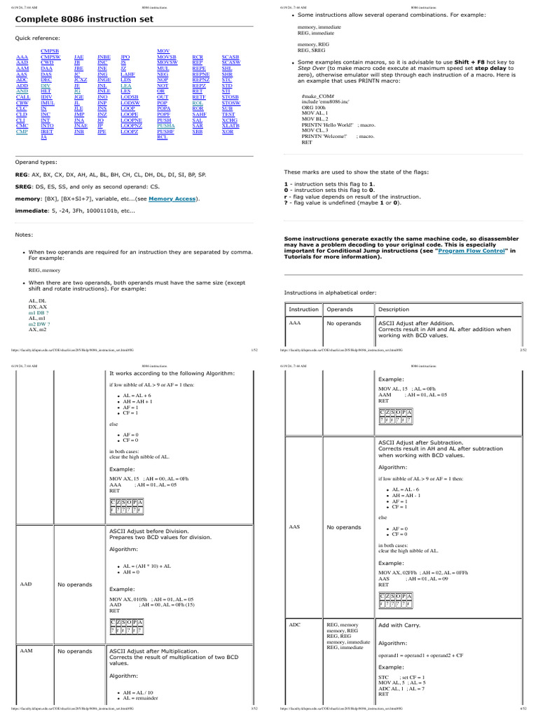 8086 Ins | PDF | Binary Coded Decimal | Central Processing Unit