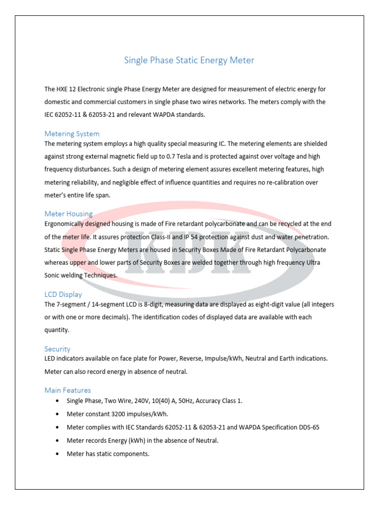 Single Phase Static Energy Meter | PDF