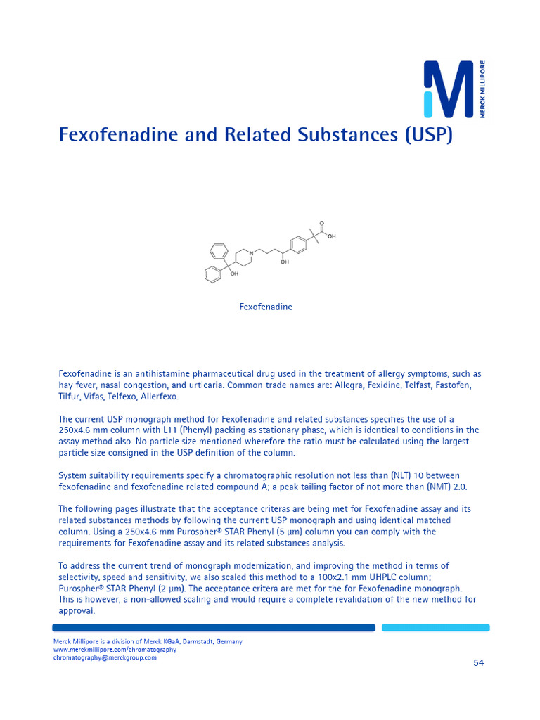 0010 Pharmacopoeia Monograph Methods Fexofenadine MK | PDF | High ...