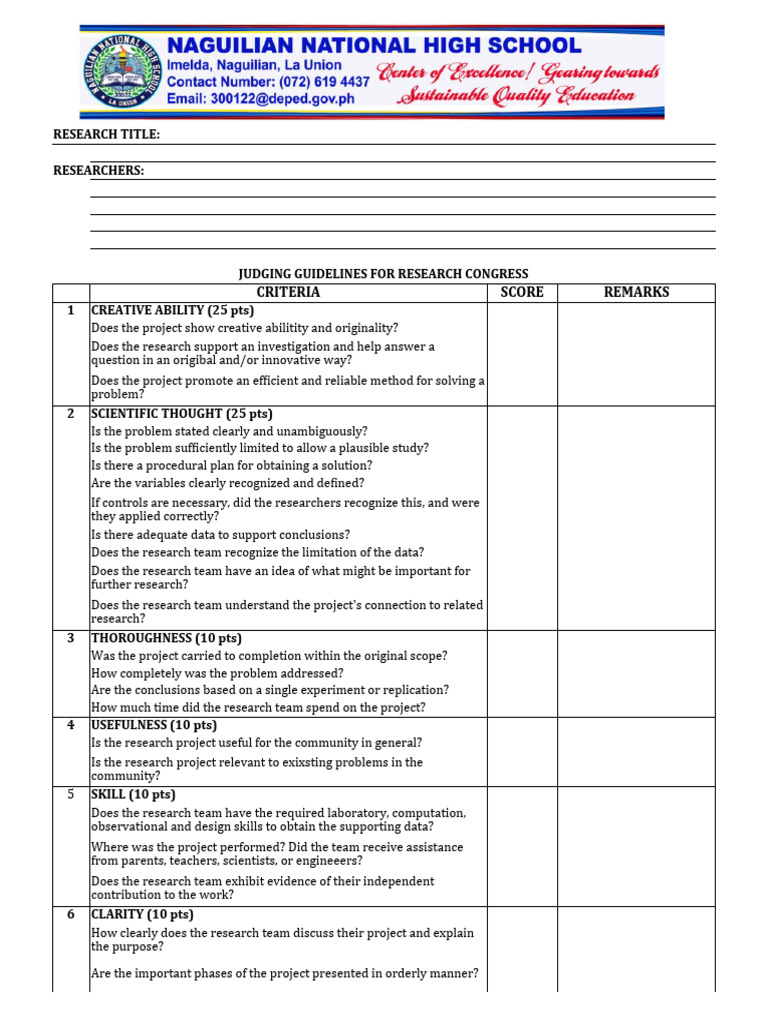 Judging Guidelines For Research Congress | PDF | Thought | Methodology