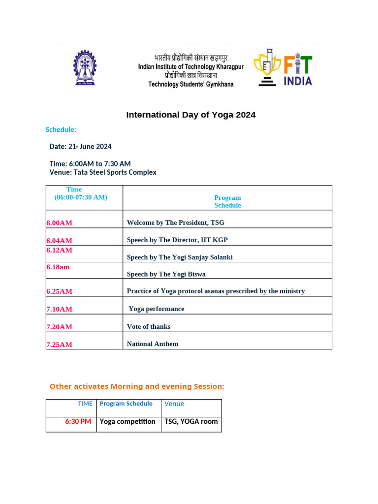 International Day of Yoga 2024 Schedule | PDF