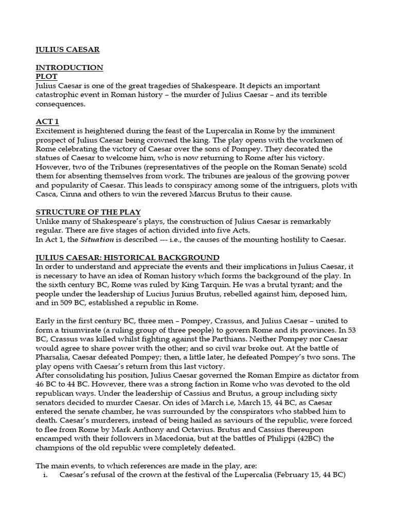 Act 1 Scene 1 Overview of Julius Caesar | PDF | Julius Caesar | Roman ...
