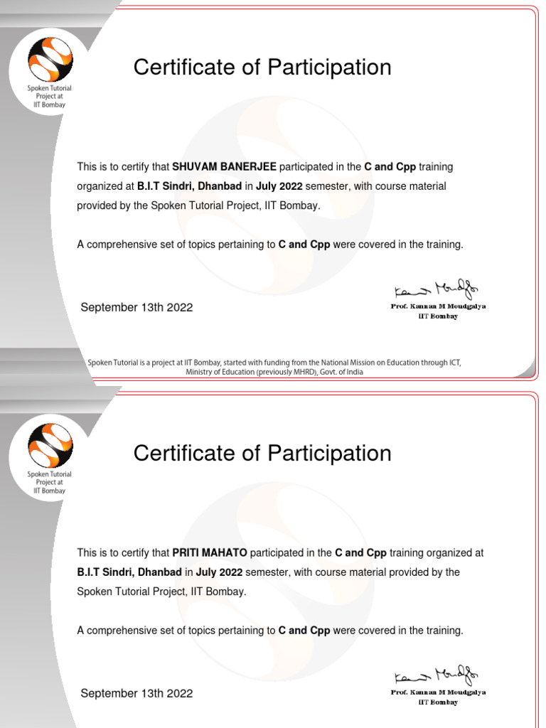 C and CPP Participant Certificate | Download Free PDF | Domestic Policy | Government Agencies