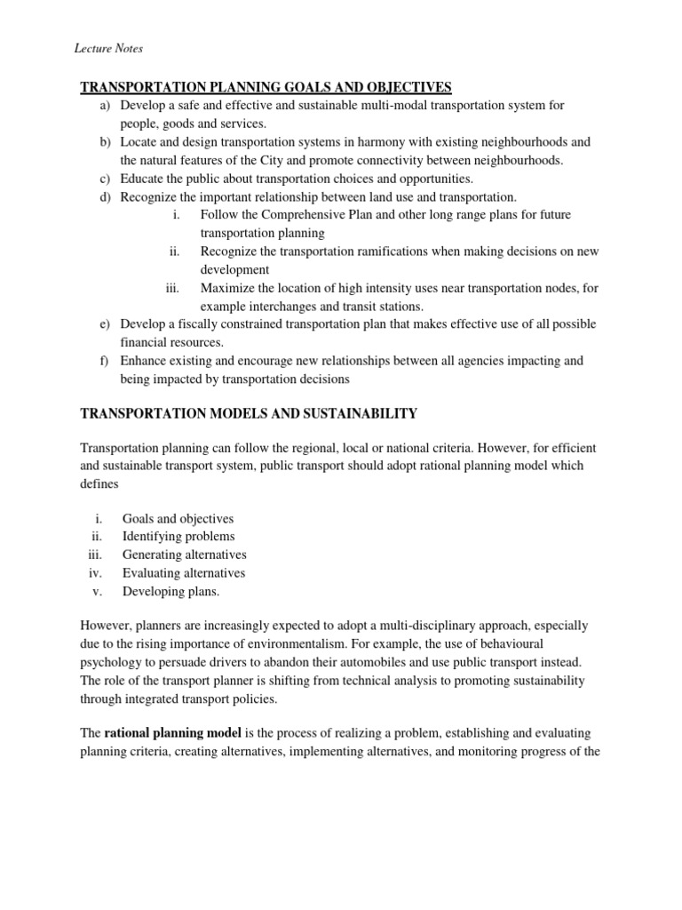 Transpotation Planning Goals and Objectives | PDF | Cognition