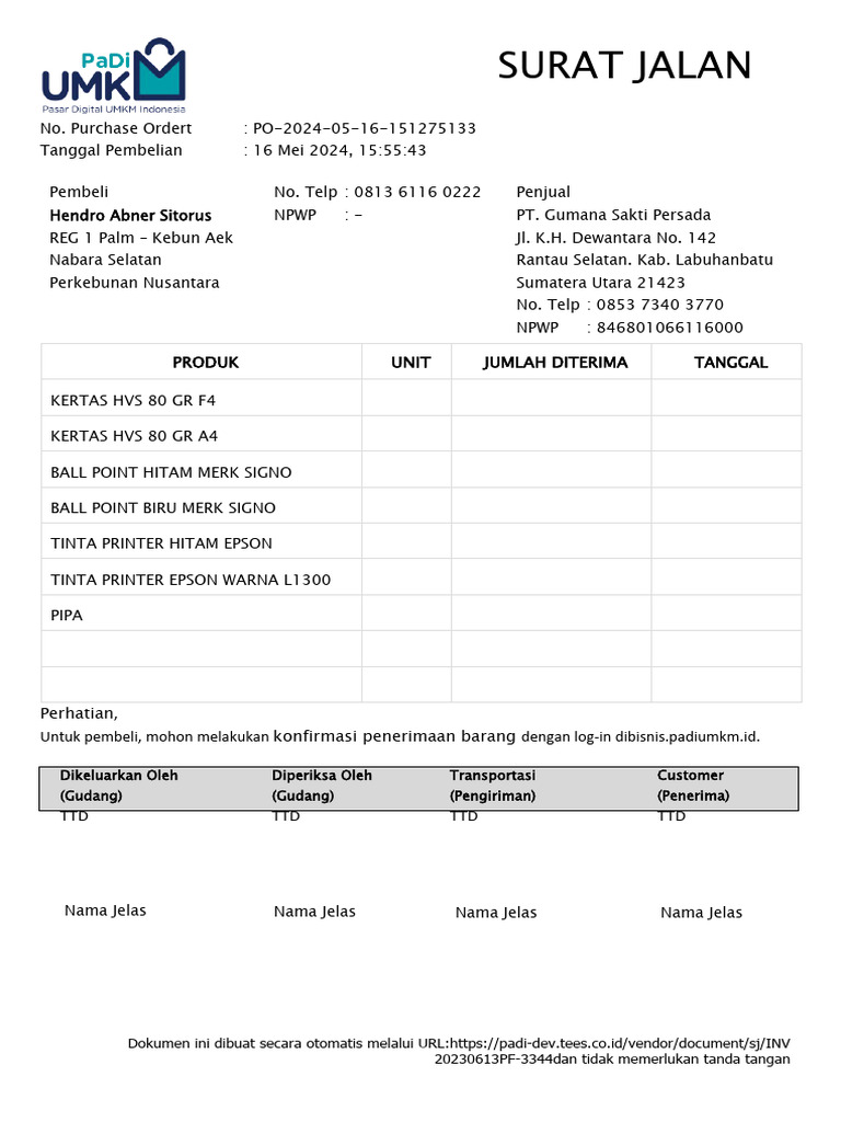 Surat Jalan Gsp | PDF