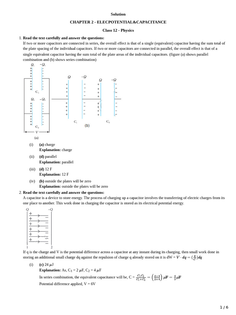 Chapter2WSheet-MCQ-SOLUTION | Download Free PDF | Capacitor | Capacitance