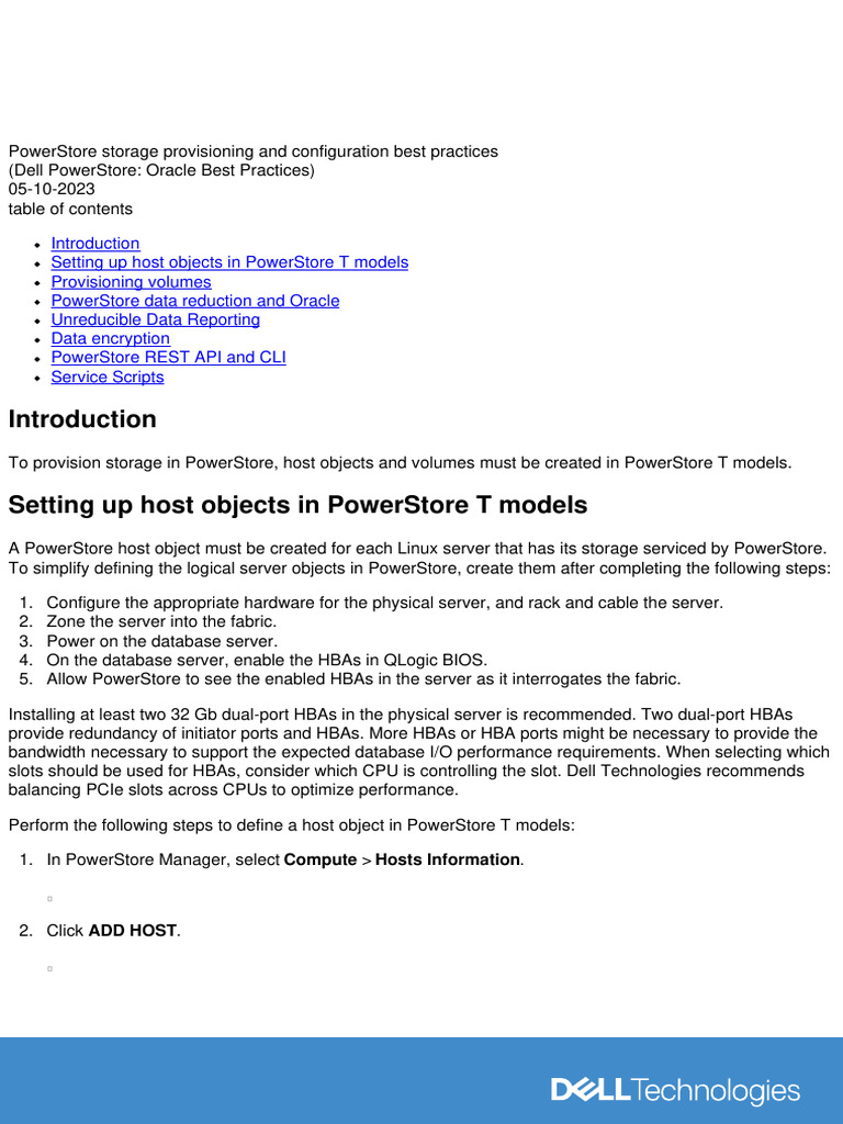PowerStore Storage Provisioning and Configuration Best Practices | PDF | Databases | Command ...