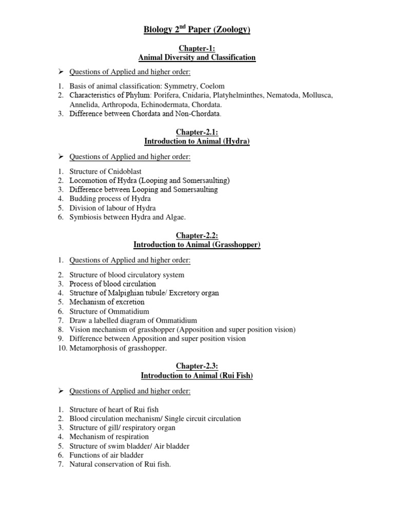 Biology-2nd-paper-Zoology-Suggestion-for-1st-Year-Final-Exam-EV | PDF ...