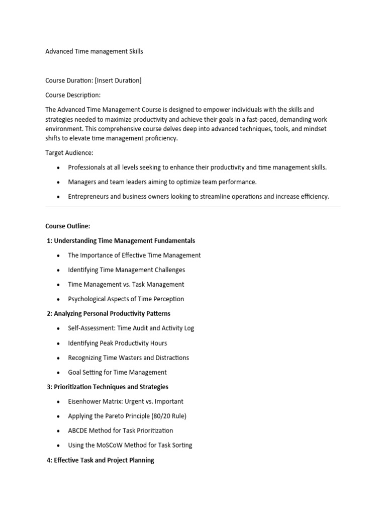 Advanced Time management Skills | Download Free PDF | Time Management ...