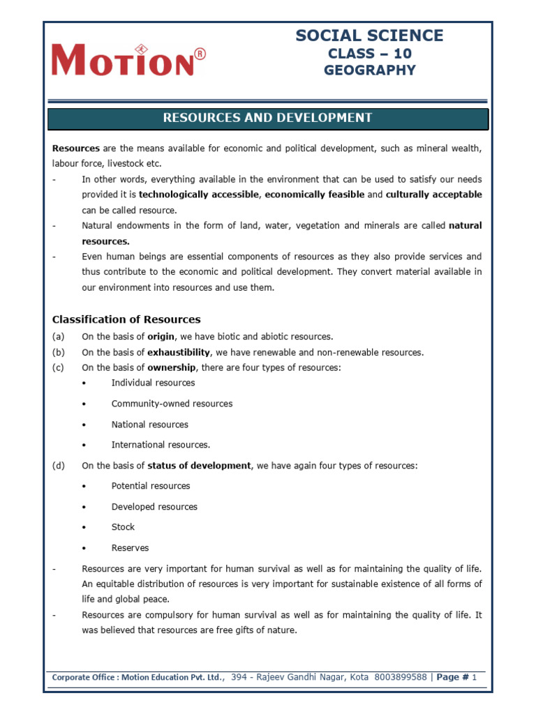 Resources and Development (Class 10) | PDF | Resource | Soil