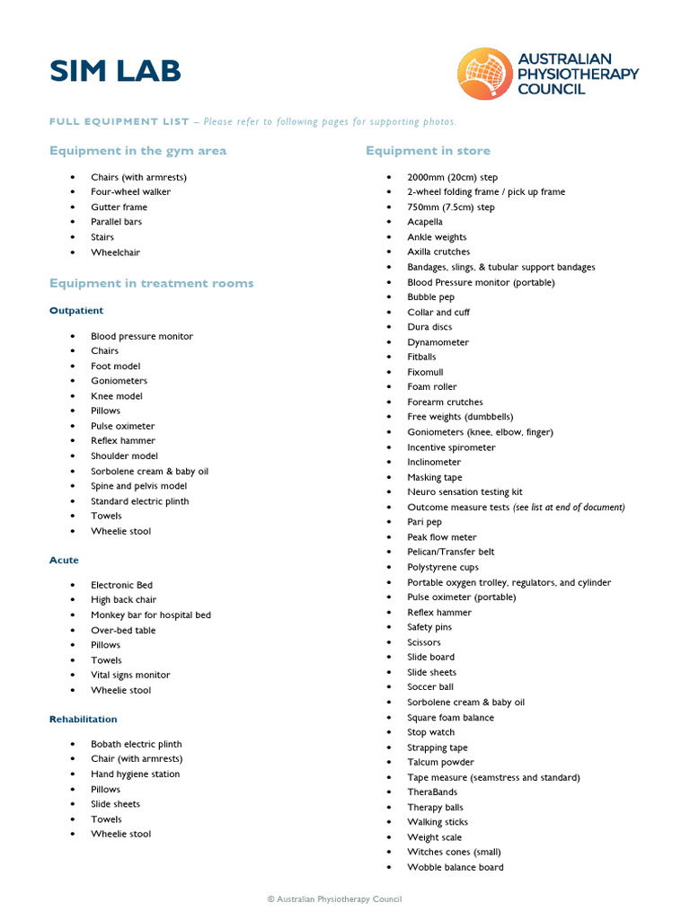 Simulation Lab Equipment List | PDF | Wheelchair