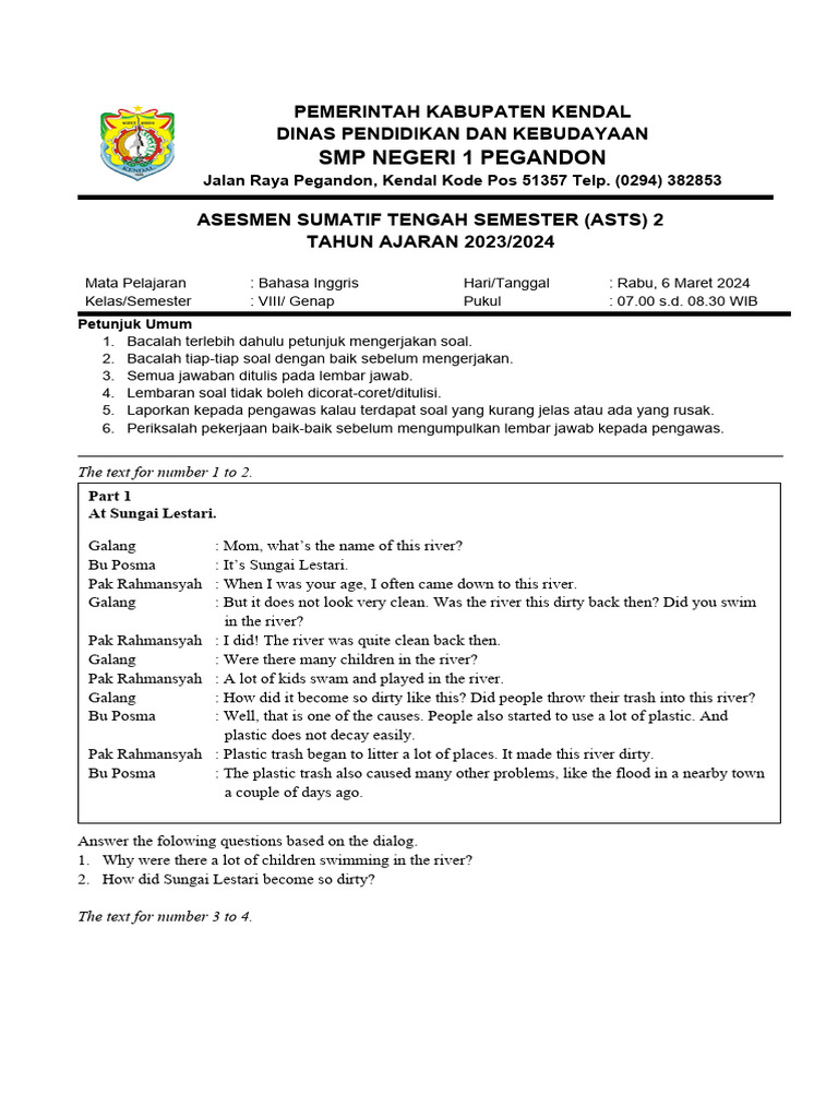 Soal ASTS 2 TA 2023-2024 | PDF | Nature | Bodies Of Water