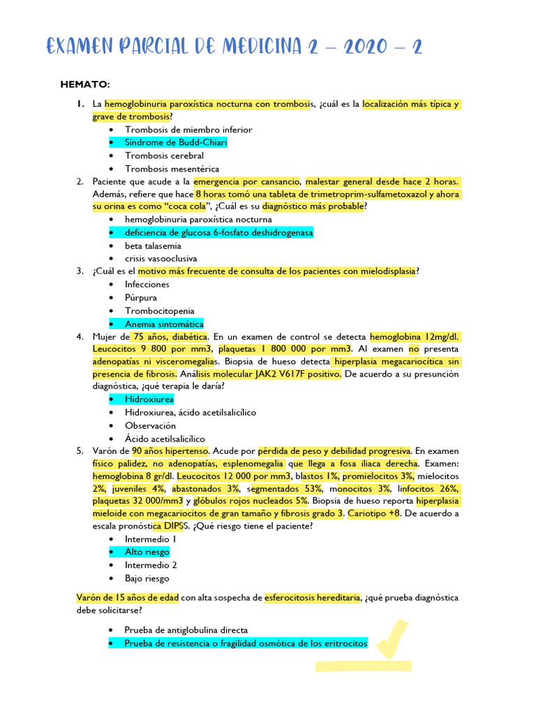 EXAMEN PARCIAL DE MEDICINA II 2020-1 y 2 | PDF | Psoriasis ...