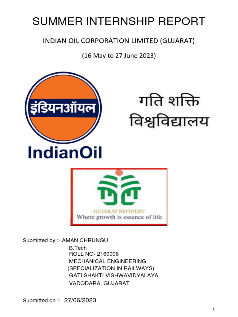 Summer Internship (Iocl) Aman Chrungu | PDF | Pump | Chemistry