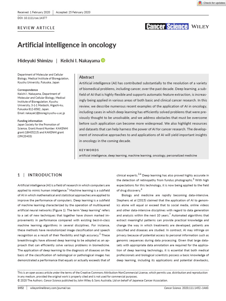 Cancer Science - 2020 - Shimizu - Artificial intelligence in oncology | Download Free PDF ...