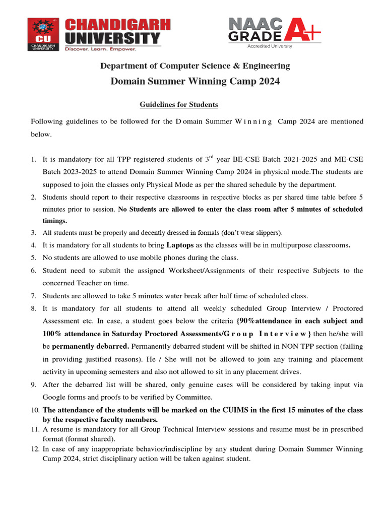 Student guidlines DSWC-2024 Batch 2 | PDF | Computing | Computer Science