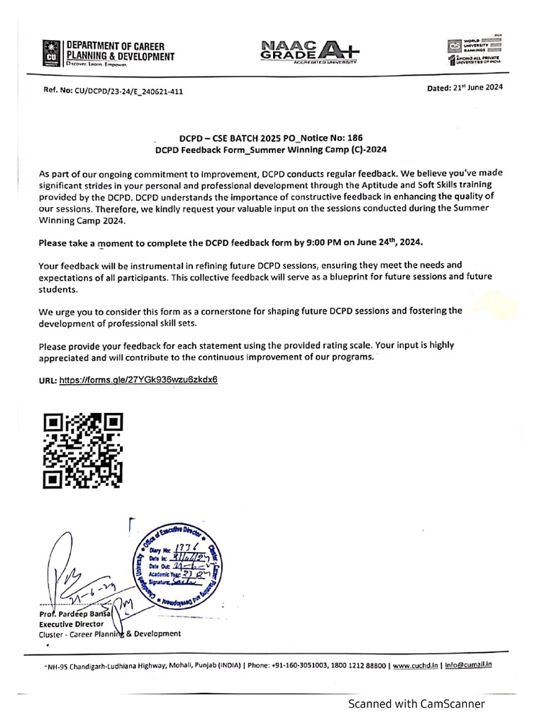 DCPD Feedback Form - Summer Winning Camp (C) - 2024 | PDF