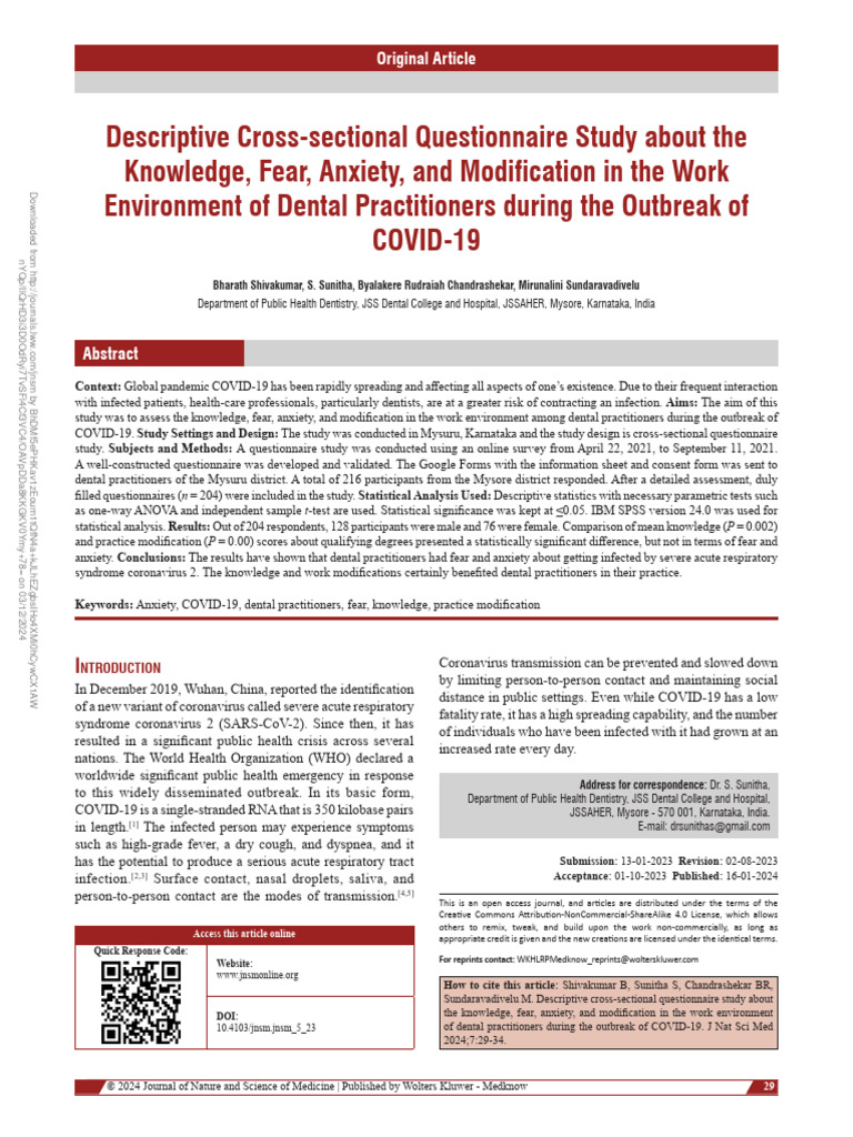 Descriptive Cross Sectional Questionnaire Study.5 | PDF | Dentistry ...