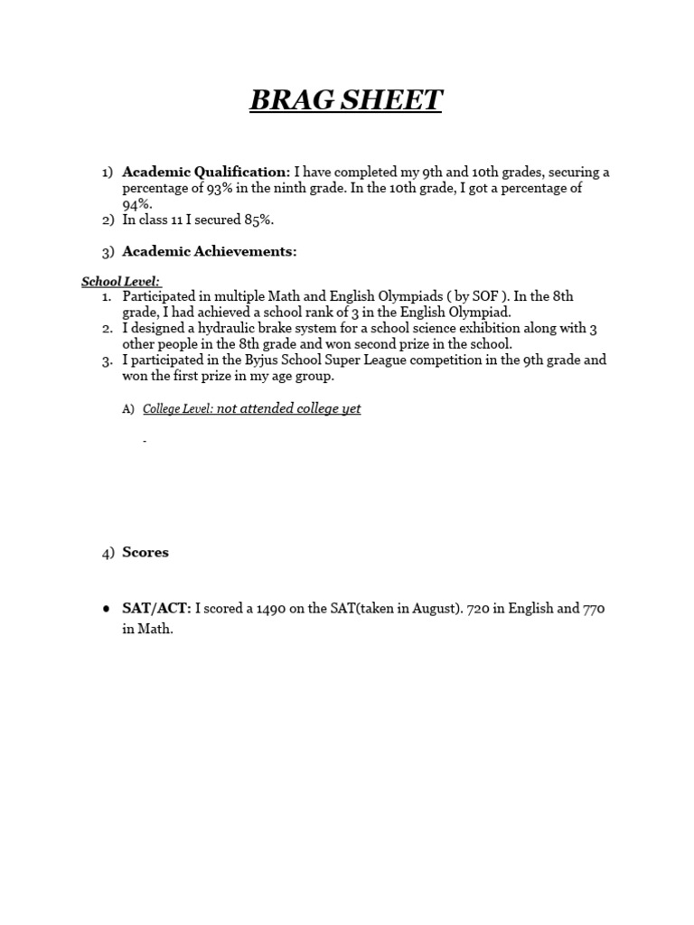 Academic Brag Sheet Overview | PDF | Foreign Language Studies