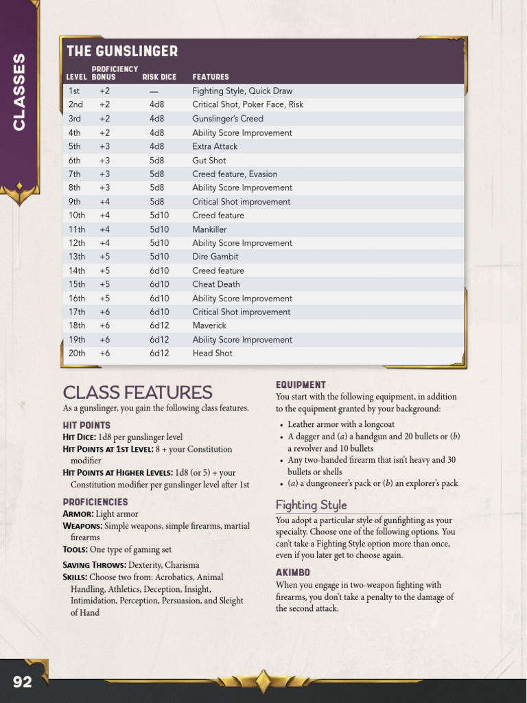 Gunslinger table | PDF