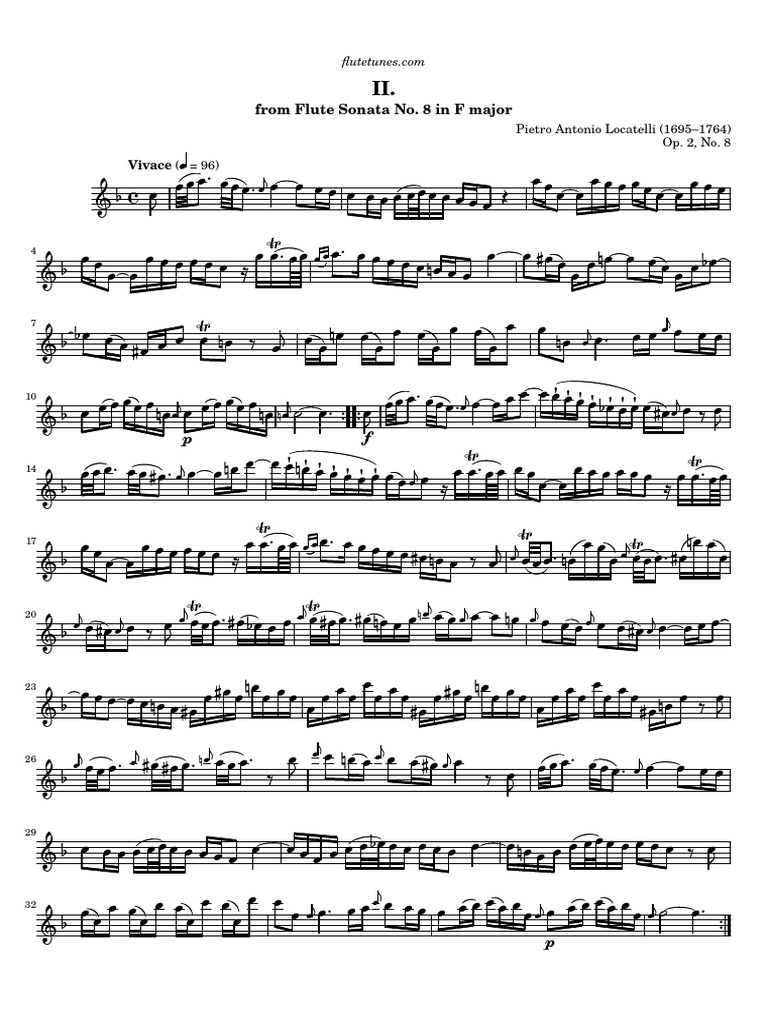 Locatelli 12 Flute Sonatas Op2 No8 II Vivace | PDF | Violin