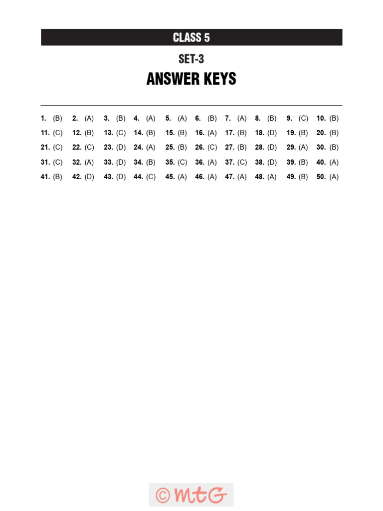 Class 5 Answer Key Set 3 | PDF
