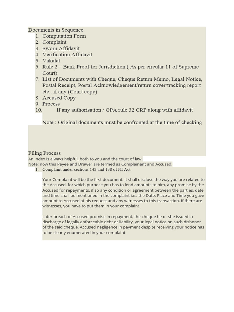 Filing Process Cheque Bounce Case 3 | PDF | Cheque | Affidavit