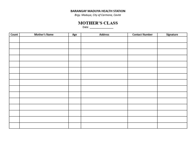 Mother's Class Attendance Sheet | PDF