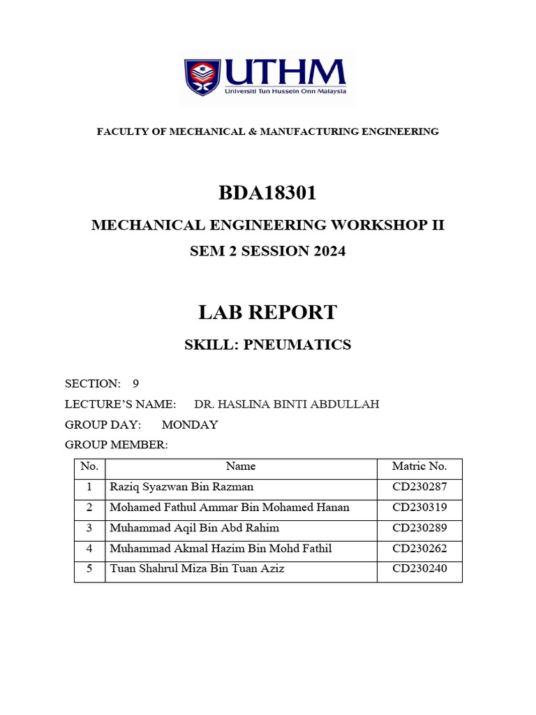Pneumatic Systems Lab Report 2024 | PDF | Pneumatics | Valve