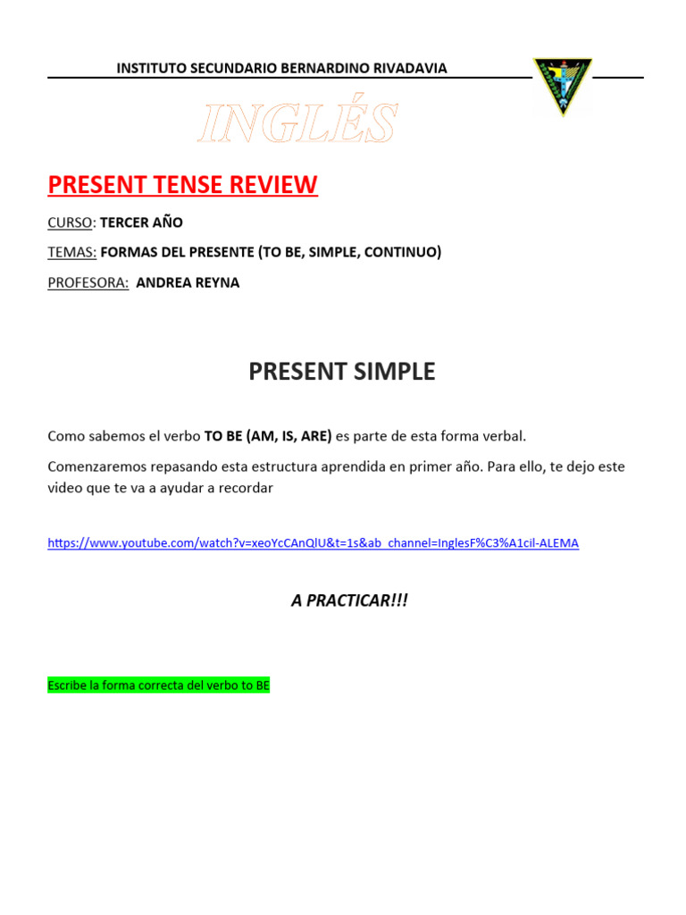 PRESENT TENSE REVIEW - 2nd Year | PDF | Morfología Lingüística ...