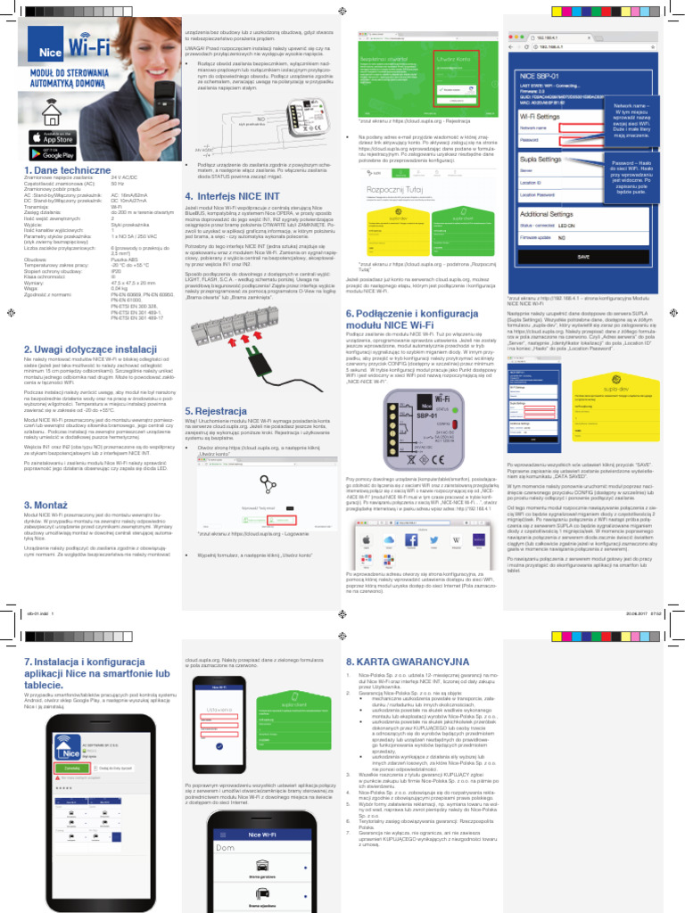 Moduł Nice Wi-Fi - Instrukcja - 20.06.2017 | PDF