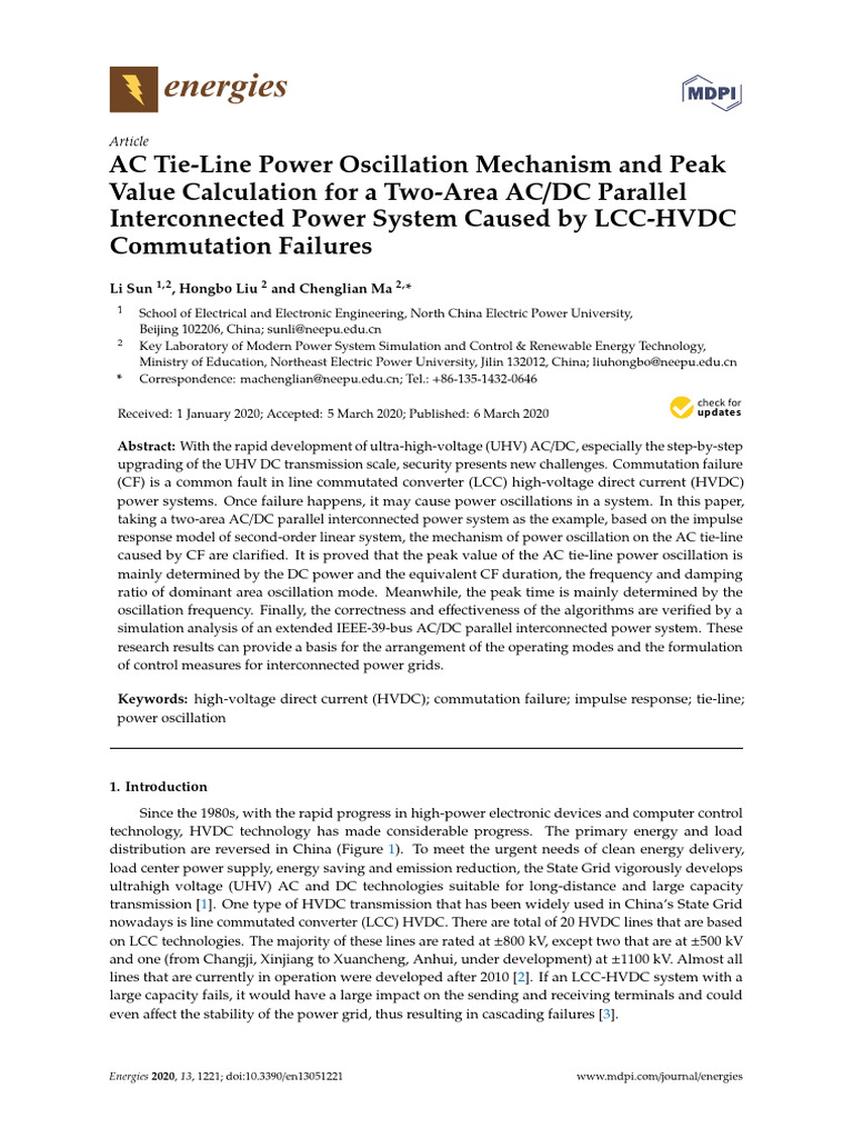 Energies 13 01221 | PDF | High Voltage Direct Current | Electric Power Transmission
