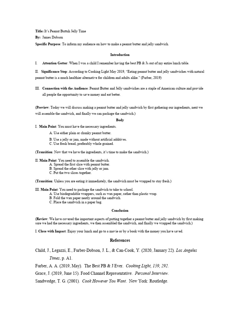 PBJ Outline Example | Download Free PDF | Sandwich | Peanuts