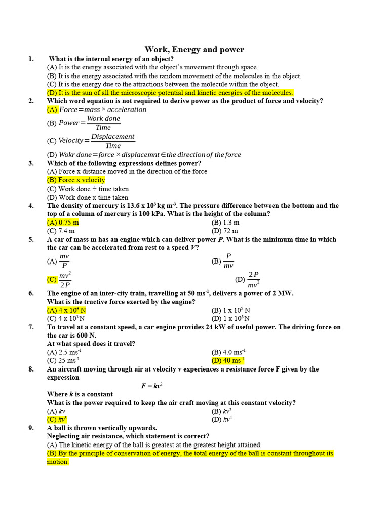 WORK POWER ENERGY | PDF | Potential Energy | Force
