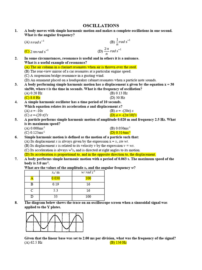 OSCILLATIONS | PDF | Oscillation | Resonance