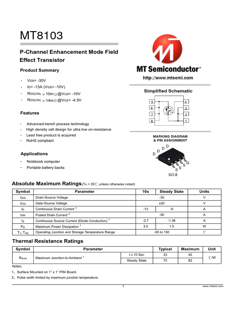 MT8103 | PDF | Field Effect Transistor | Reliability Engineering