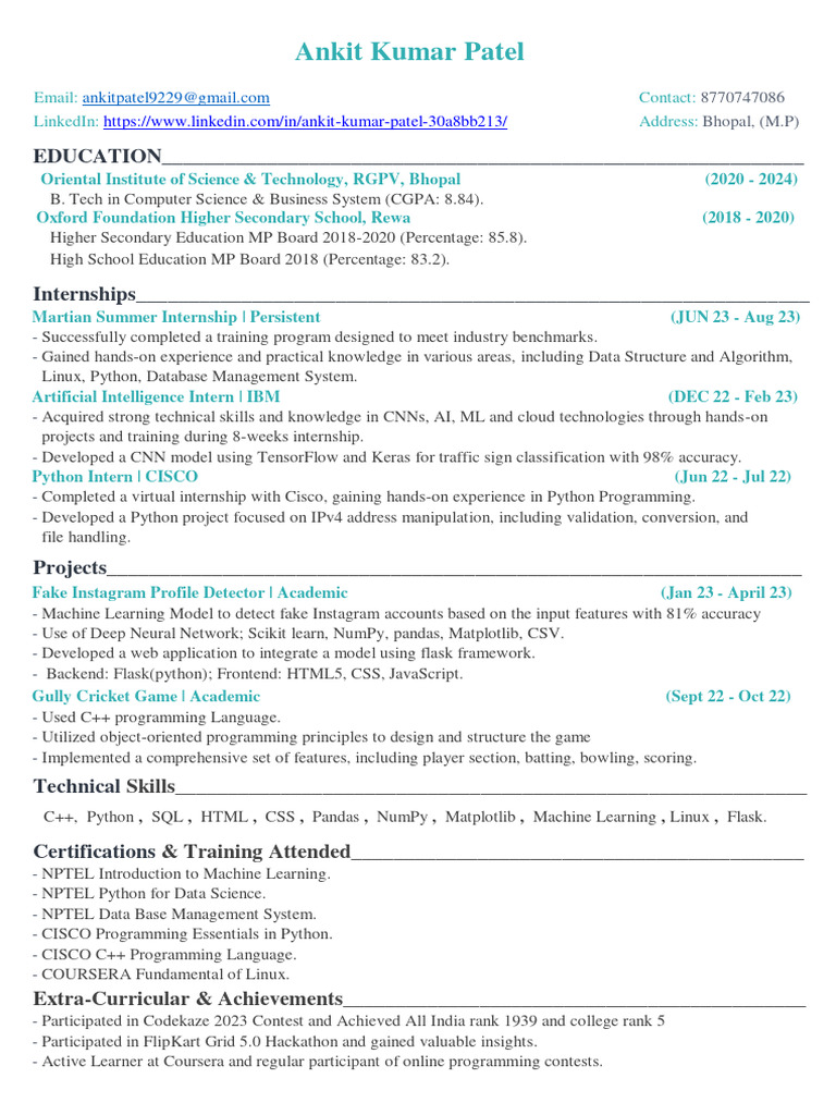 Ankit Patel's Tech Resume | PDF | Machine Learning | Python (Programming Language)