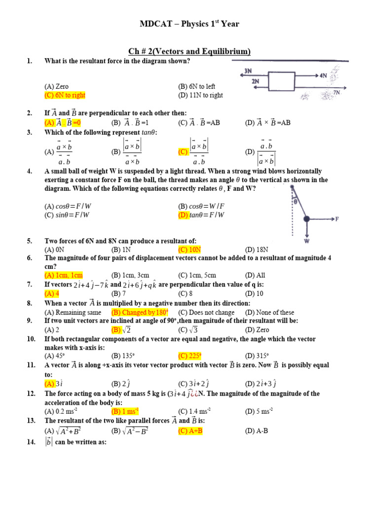 CH # 2 (Vectors and Equilibrium) - Physics 11 (TC) | PDF | Force | Angle