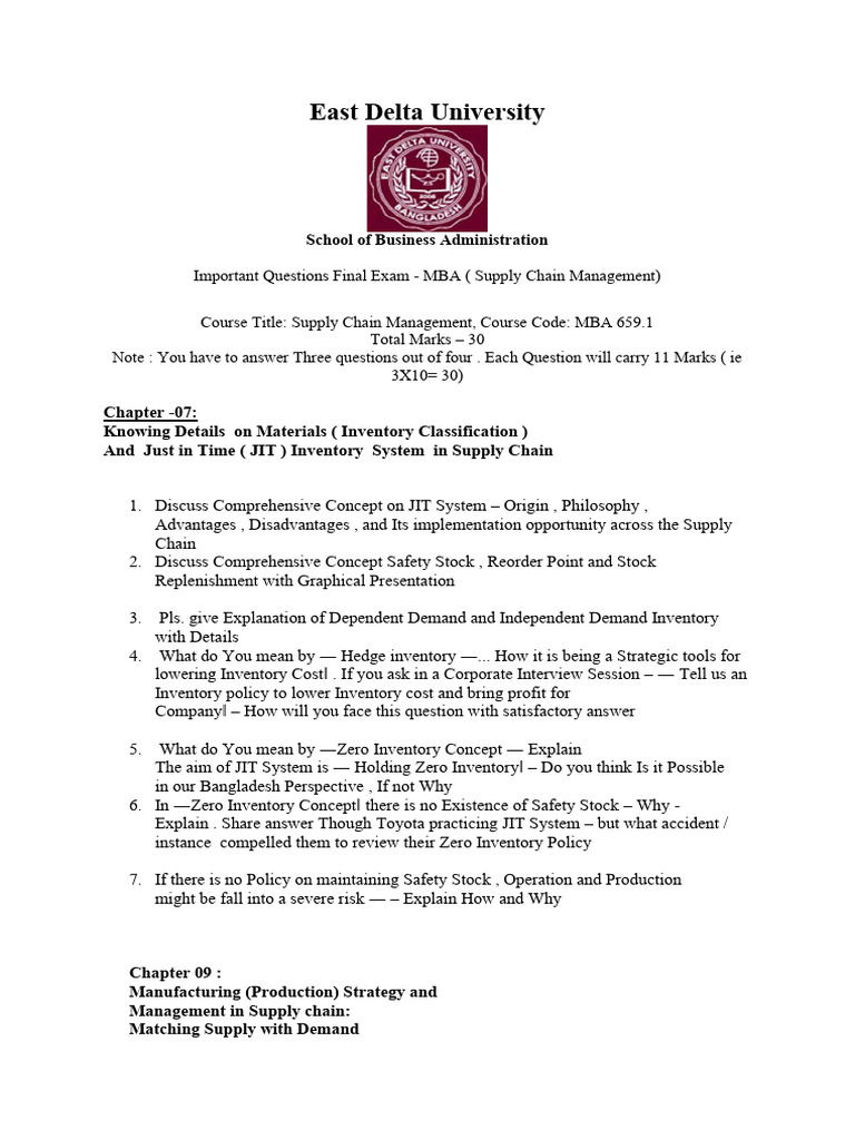 Revised Questions Bank For Final Exam MBA - Spring-2023 | PDF | Lean ...