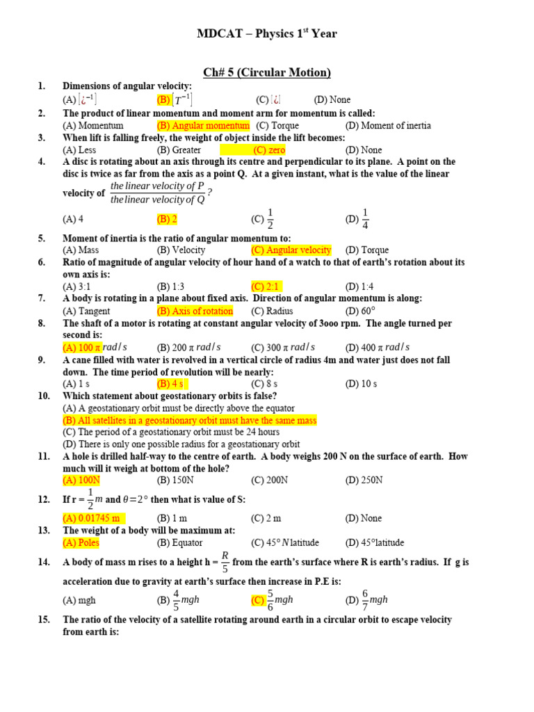MDCAT Physics: Circular Motion Concepts | PDF | Rotation Around A Fixed ...
