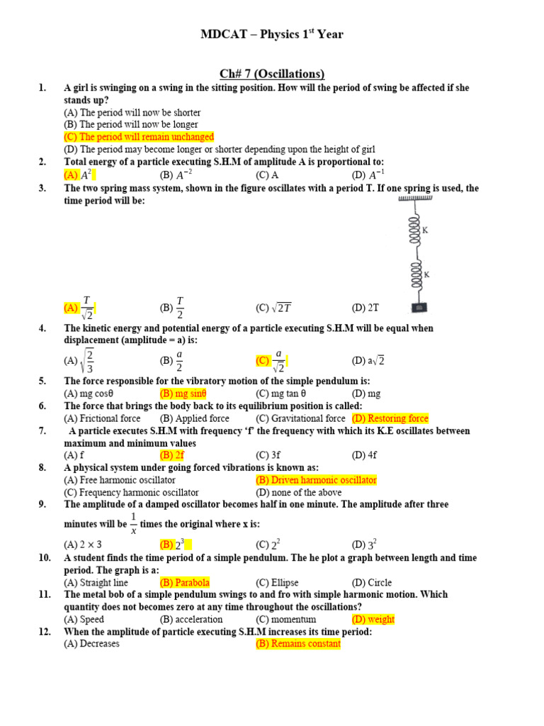 MDCAT Physics: Oscillations Overview | PDF | Oscillation | Mechanical ...