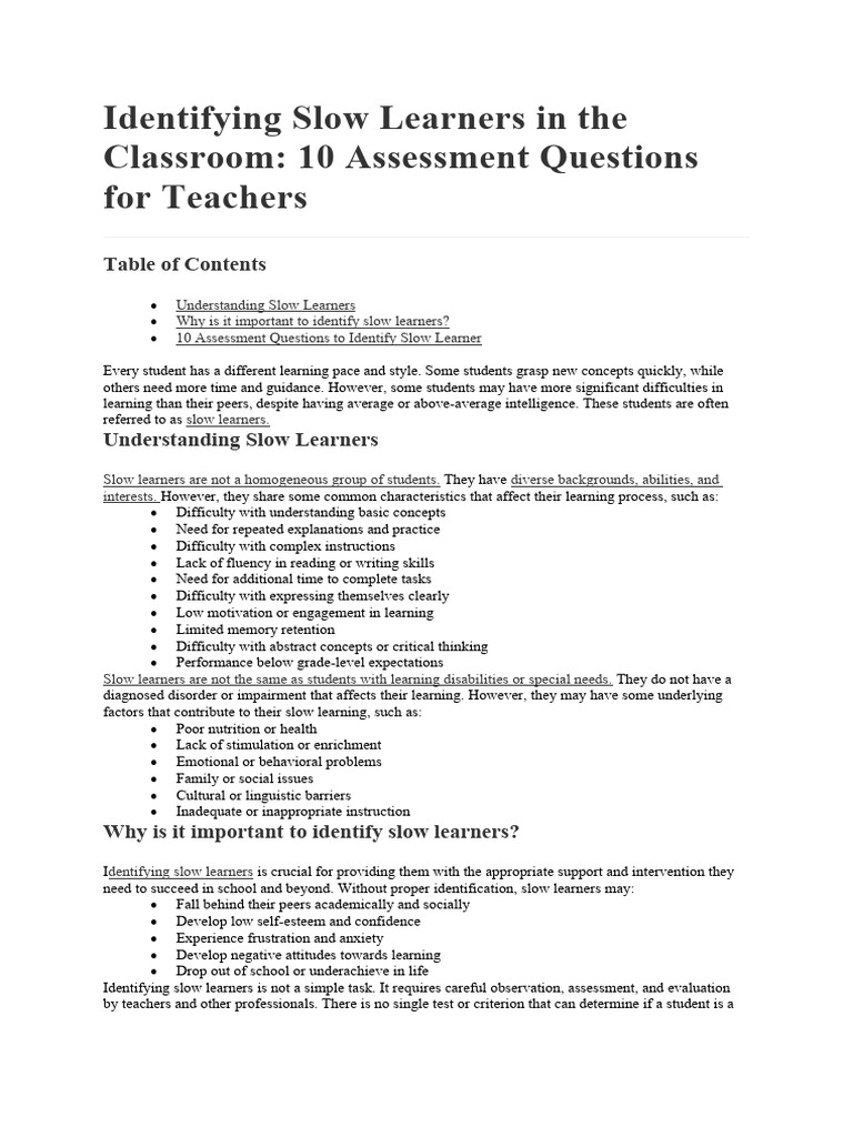 Identifying Slow Learners in The Classroom | PDF | Learning Disability ...