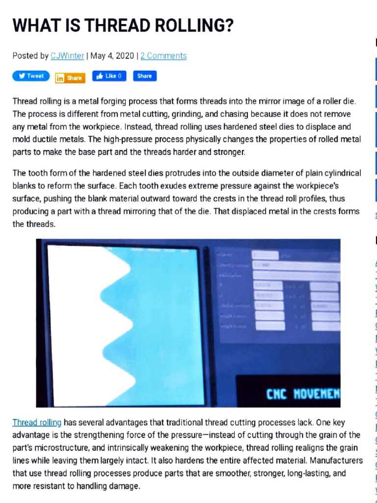 What Is Thread Rolling?: Tweetin Share | PDF | Gear | Machining