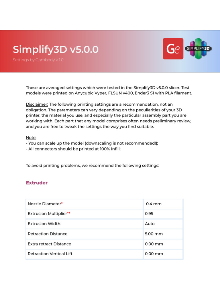 111-Simplify3D v5.0.0 Settings | PDF | Extrusion | Mechanical Engineering