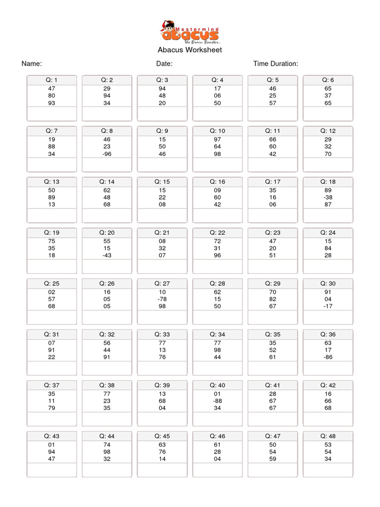 Feuille d'exercices d'abacus | PDF