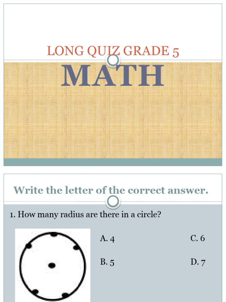 Long Quiz Grade 5 Math | PDF | Moon | Area