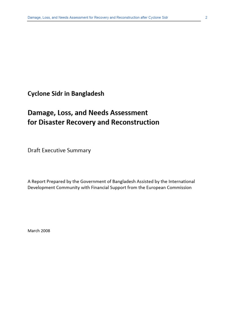 Damage, Loss, and Needs Assessment For Disaster Recovery and ...